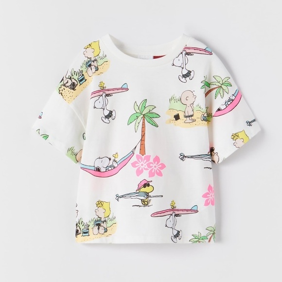 Zara | Shirts & Tops | Nwt Zara Kids White Neon Snoopy Peanuts Tshirt ...